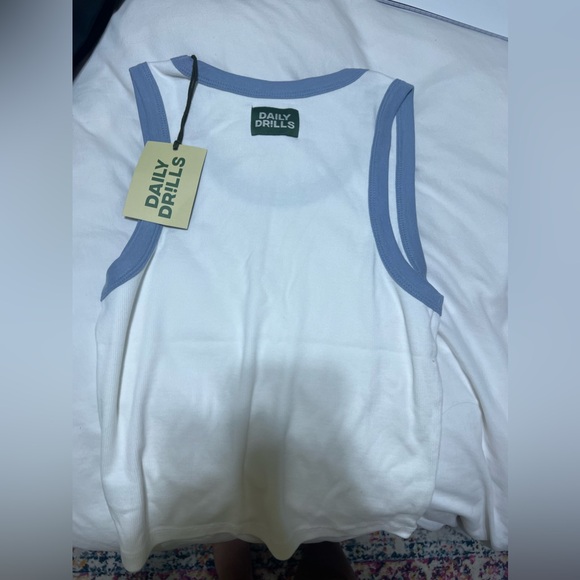 Daily Drills | Tops | Daily Drills Tanks Top White With Baby Blue Trim ...